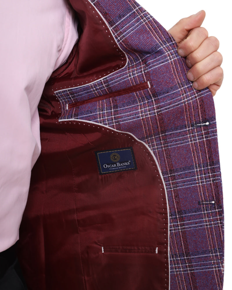 Burgundy Prince Of Wales Check Mens Blazer – Makrom