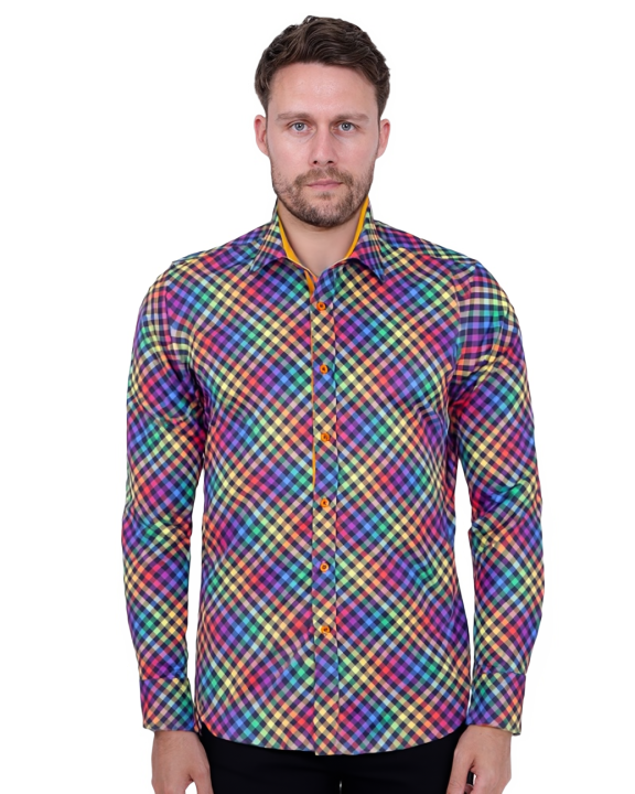 Multi Colour Windowpane Check Print Shirt - Stylish & Versatile – Makrom