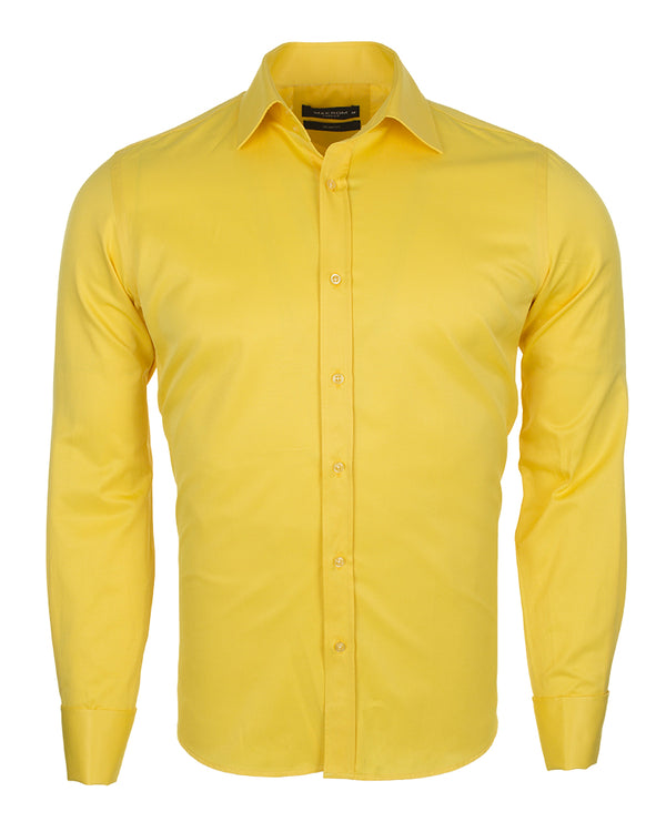 Yellow Men Shirts - Classic Plain Double Cuff Shirt
