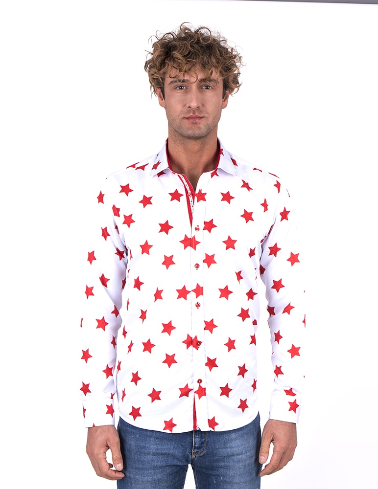 Christmas White Star Print Men's Shirt – Makrom Fashion